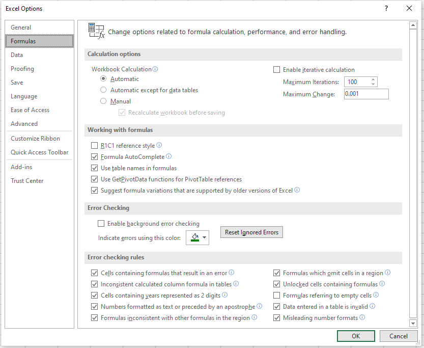 Excel Options Financial Edge